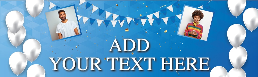 Personalised Party Banner - White Balloons - Custom Text & 2 Photo ...
