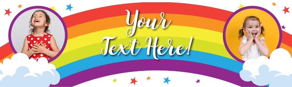 Personalised Party Banner - Rainbows Clouds Stars - Custom Text & 2 ...