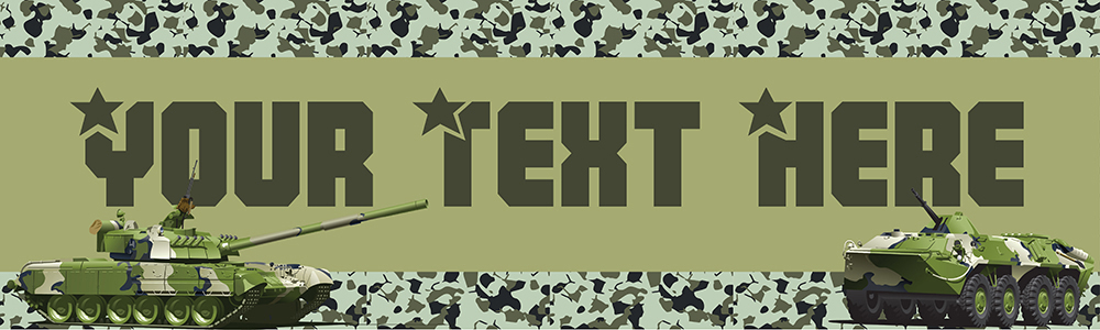 Personalised Party Banner - Green Army Tanks - Custom Text | Cool Hippo