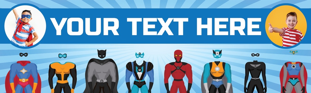 Personalised Party Banner - Superhero - Custom Text & 2 Photo Upload ...