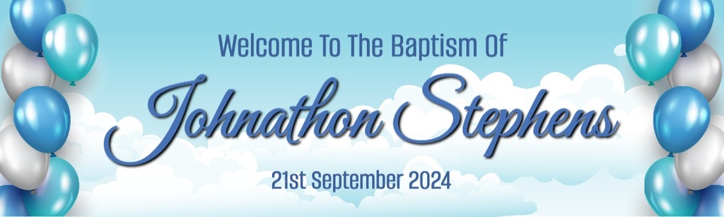 Personalised Baptism Banner - Clouds & Blue Balloons - Custom Name ...