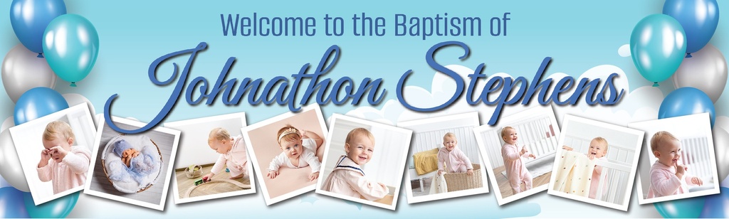 Personalised Baptism Banner - Clouds & Blue Balloons - Custom Name & 9 ...