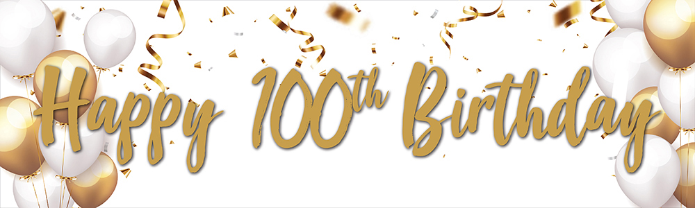Happy 100th Birthday Banner - Gold & White Balloons | Cool Hippo