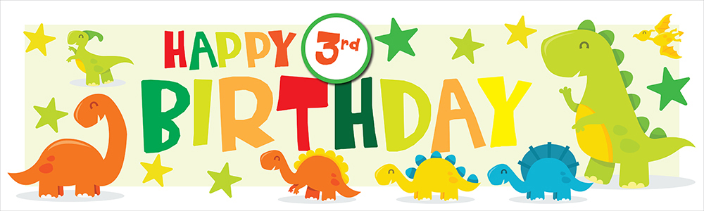Happy 3rd Birthday Banner - Cute Dinosaur | Cool Hippo