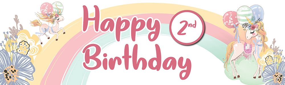 Happy 2nd Birthday Banner - Floral Unicorn | Cool Hippo