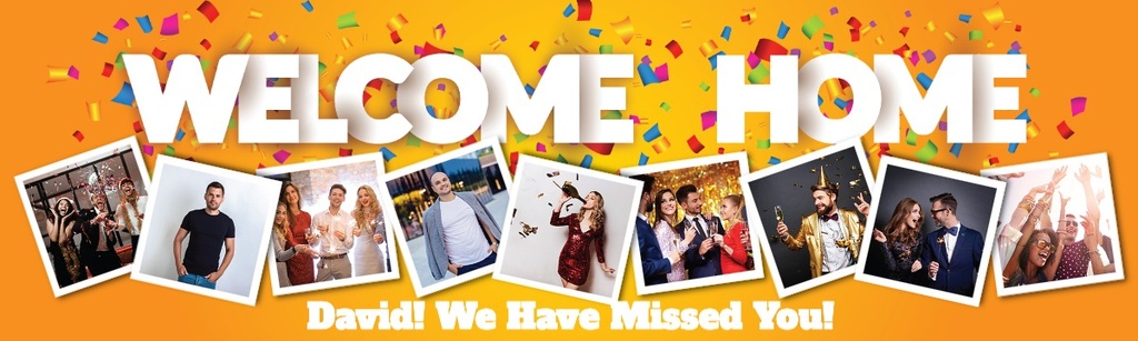 Personalised Welcome Home Banner - Orange - 9 Photo Upload | Cool Hippo