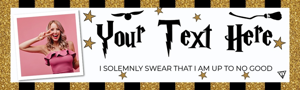 Personalised Party Banner - Gold Wizard Witch - Custom Text & 1 Photo ...