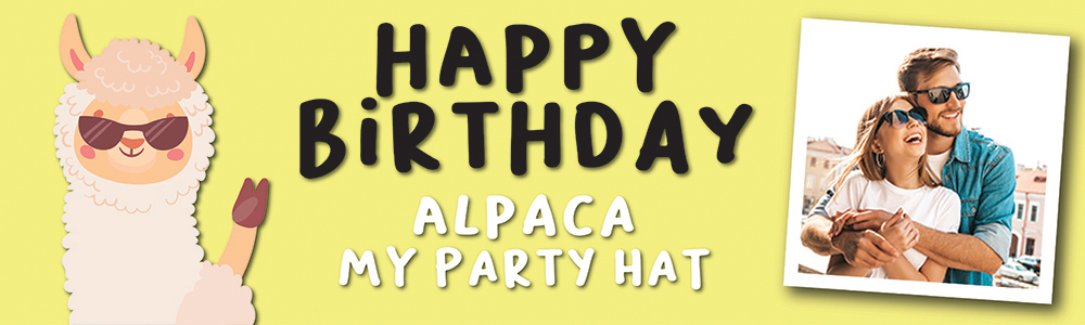 Happy Birthday Funny Banner - Alpaca My Party Hat - Yellow - 1 Photo ...