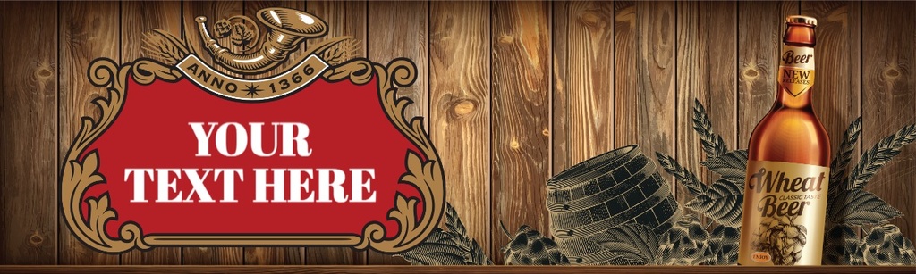 Personalised Home Bar Banner - Beer Wood Background - Custom Text ...