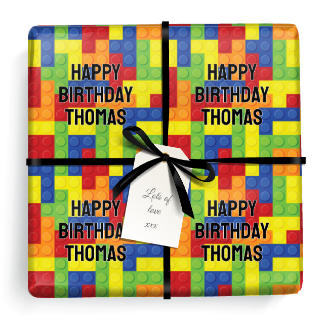 Personalised Birthday Gift Wrapping Paper - Lego Design - Add Name ...