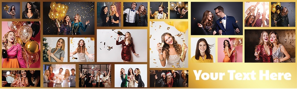 Personalised Party Banner - Gold Photo Collage - 23 Photos | Cool Hippo